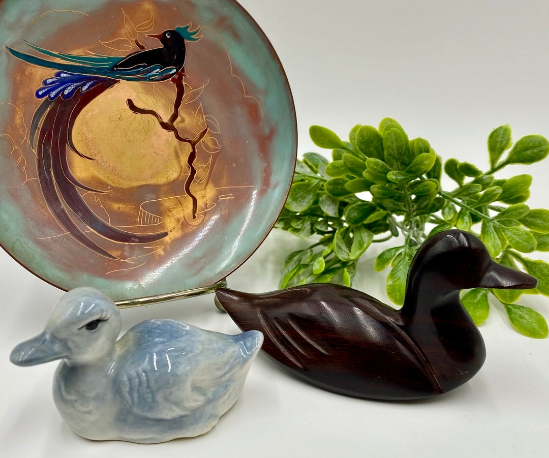 Vintage Miniature Glazed Ceramic Pottery Duck | Carved Wooden Duck ...