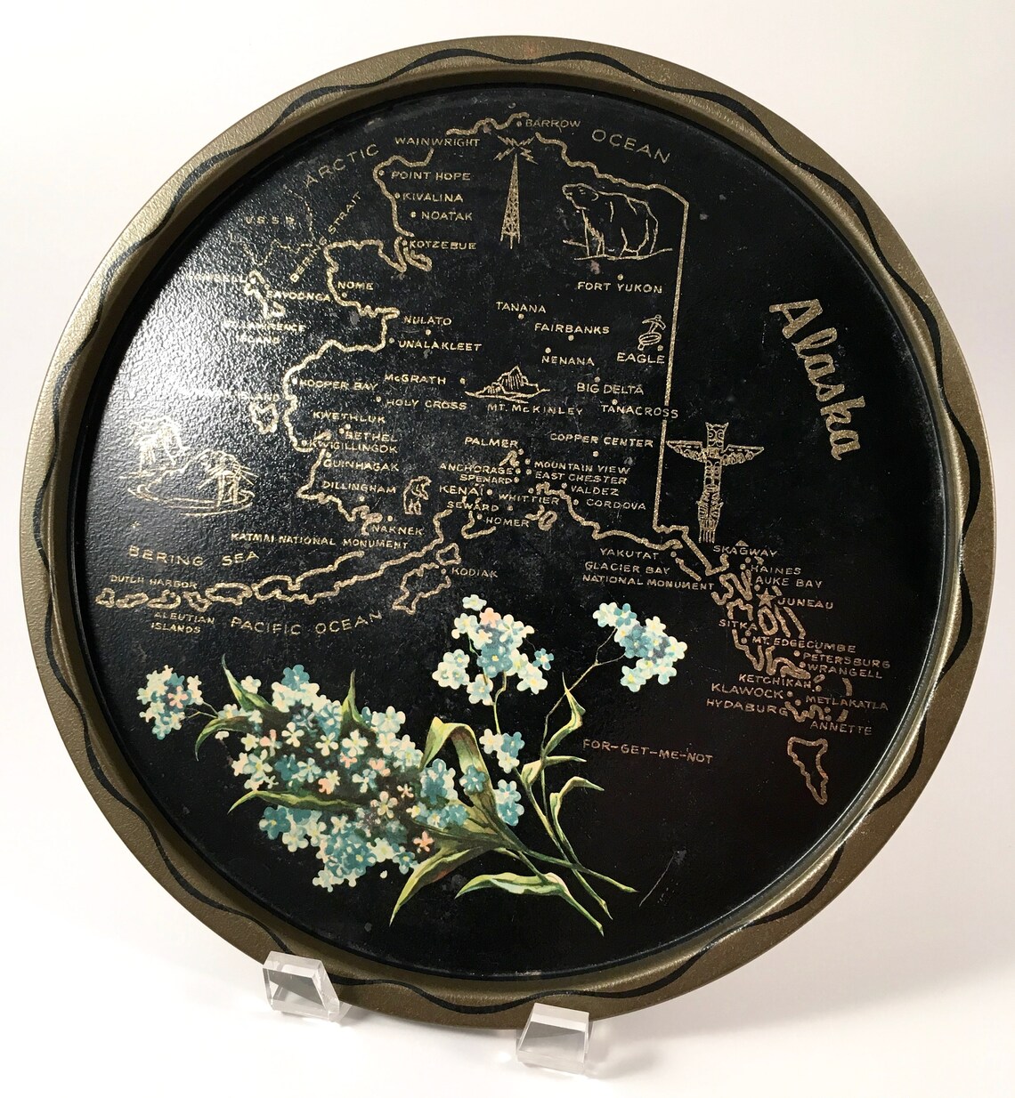 Vintage Retro Alaska Souvenir Tray Round Tin Metal Platter - Etsy