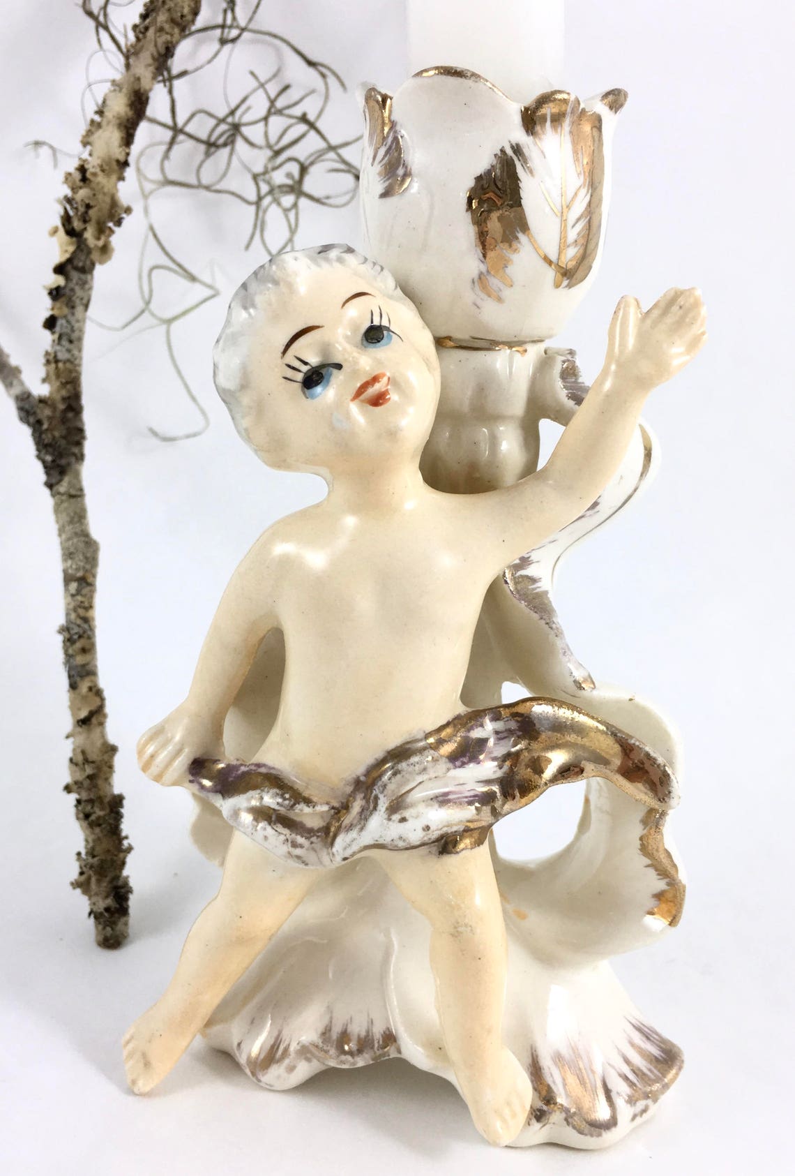 Vintage Ceramic Porcelain Cherub Candlestick Taper - Etsy