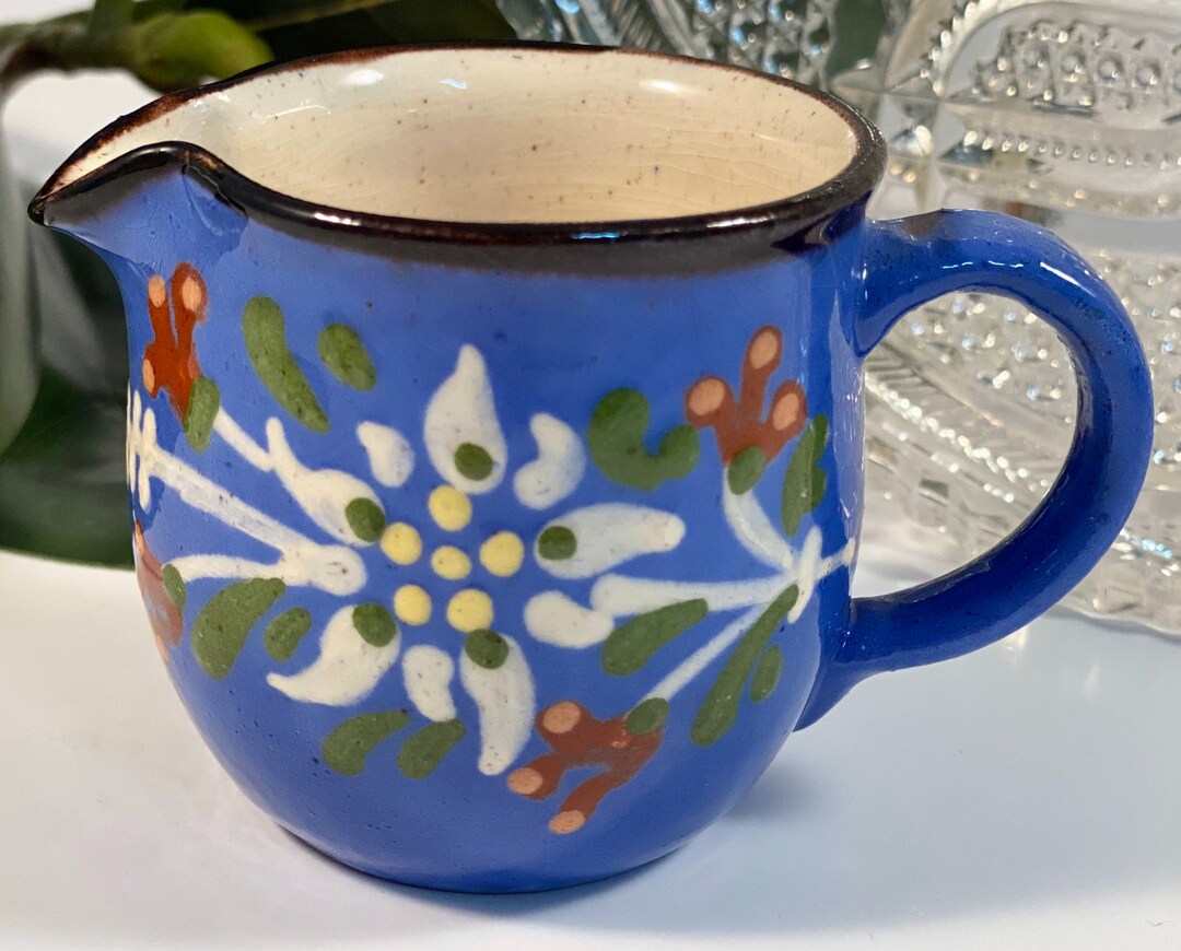 Small Vintage Terra Cotta Pitcher | Hand-painted Glazed Pitcher With ...