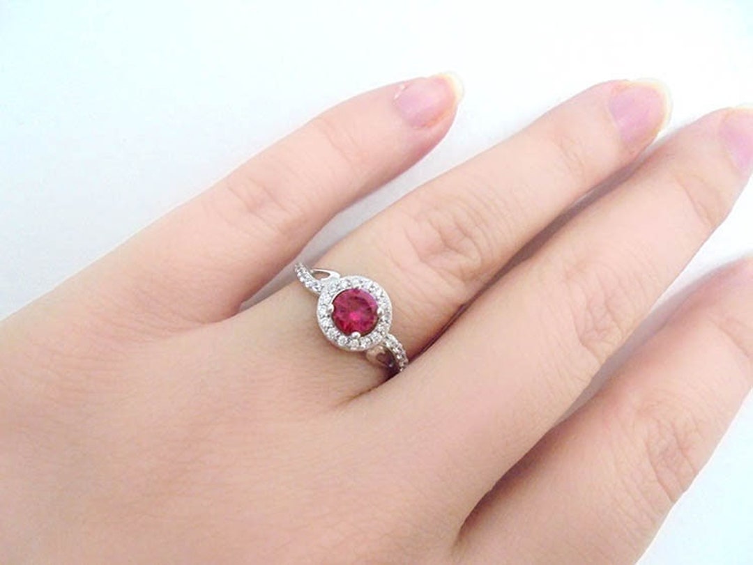 Ring Engagement Ruby, Silver Wedding Ring, Bridal Ruby Ring, Engagement ...