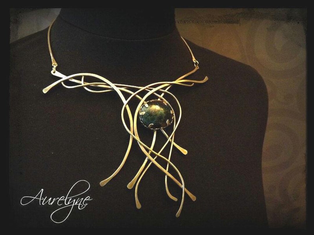 Collier laiton mariage elfique, Constellation "Ascella", serti pierre ...