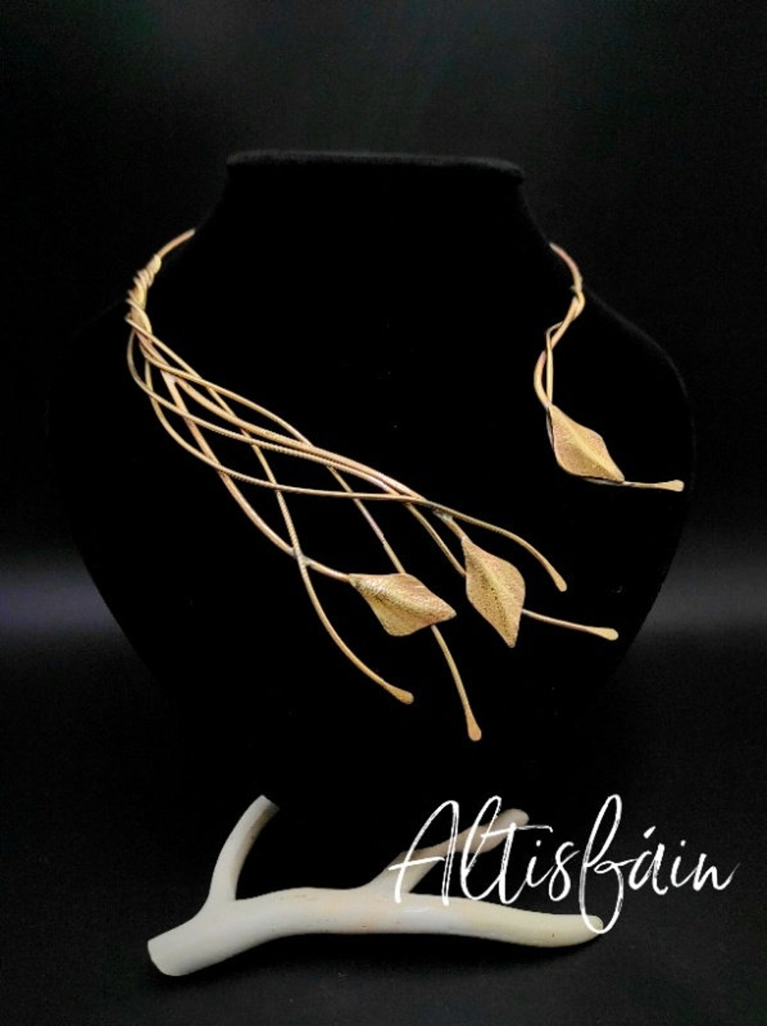 Elven Torc Necklace Leaf Brass for Woman, Fairy Tale "the Lights", Elm ...