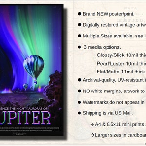 NASA JPL Space Tourism Poster Jupiter, Experience the Mighty Auroras ...