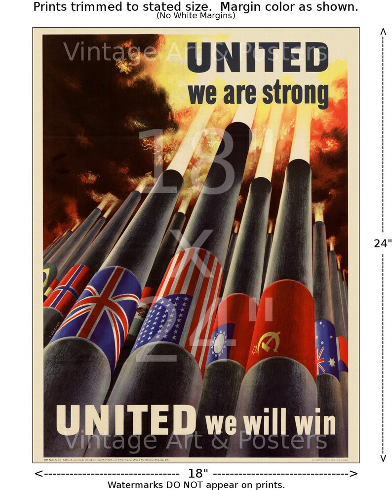 WWII Propaganda Poster: "united We Are Strong" Vintage Wall Art Print ...