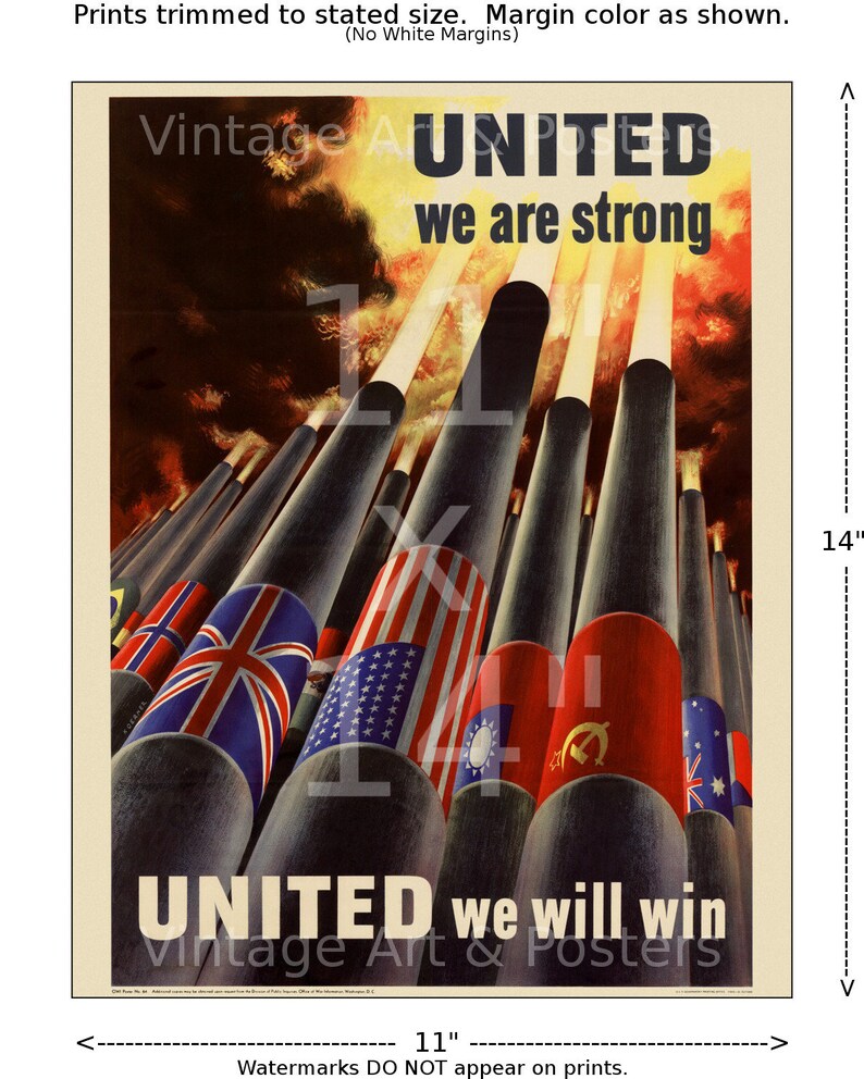 WWII Propaganda Poster: "united We Are Strong" Vintage Wall Art Print ...