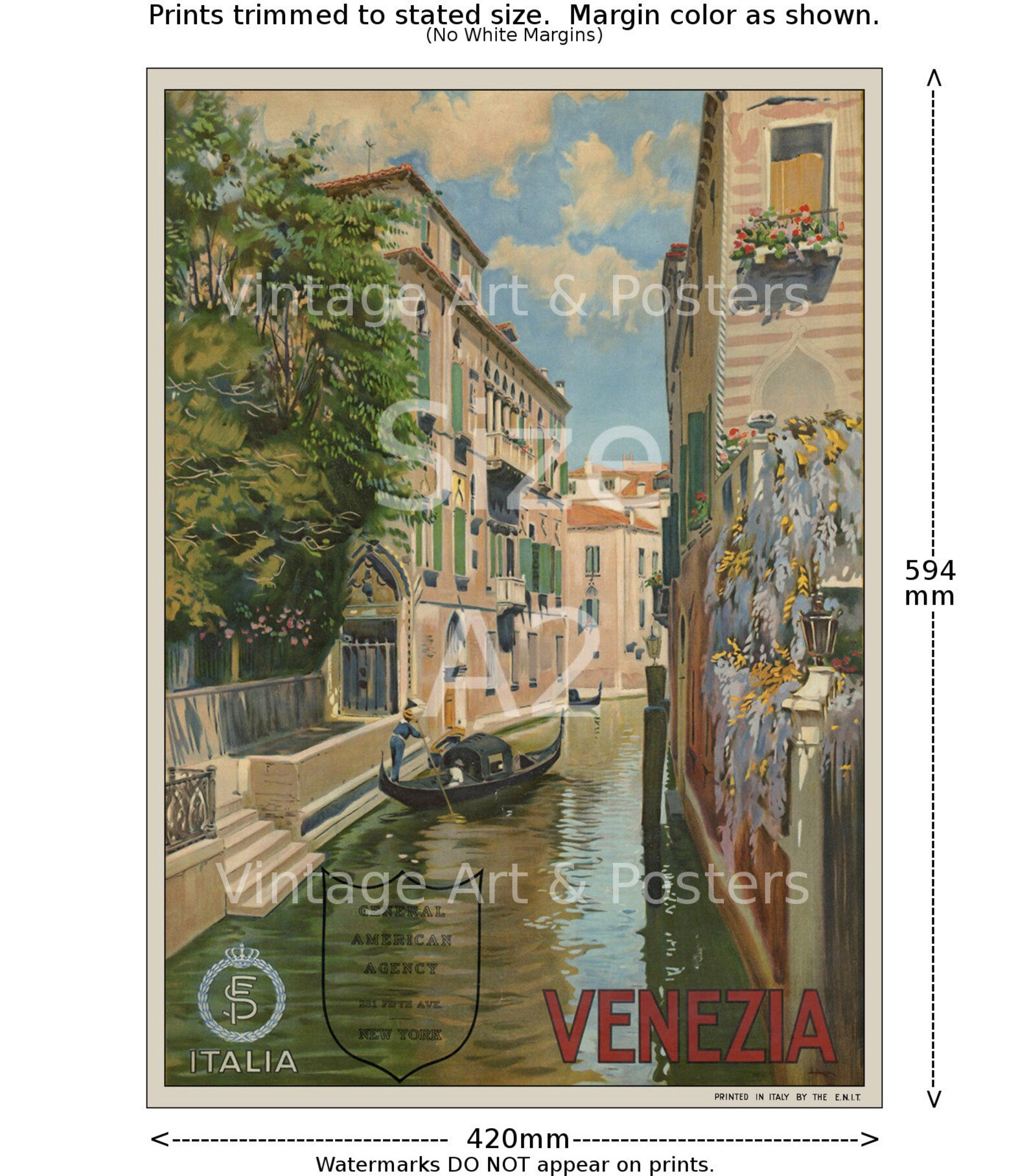 Italian Travel Poster Venezia Vintage Print Wall Art for - Etsy