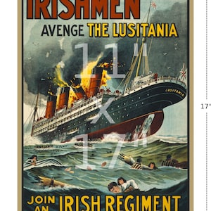 WWI Propaganda Poster: "avenge the Lusitania!", Vintage Wall Art Print ...