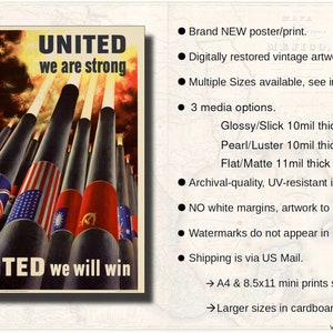 WWII Propaganda Poster: "united We Are Strong" Vintage Wall Art Print ...