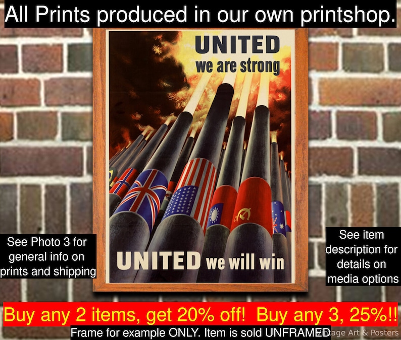 WWII Propaganda Poster: "united We Are Strong" Vintage Wall Art Print ...