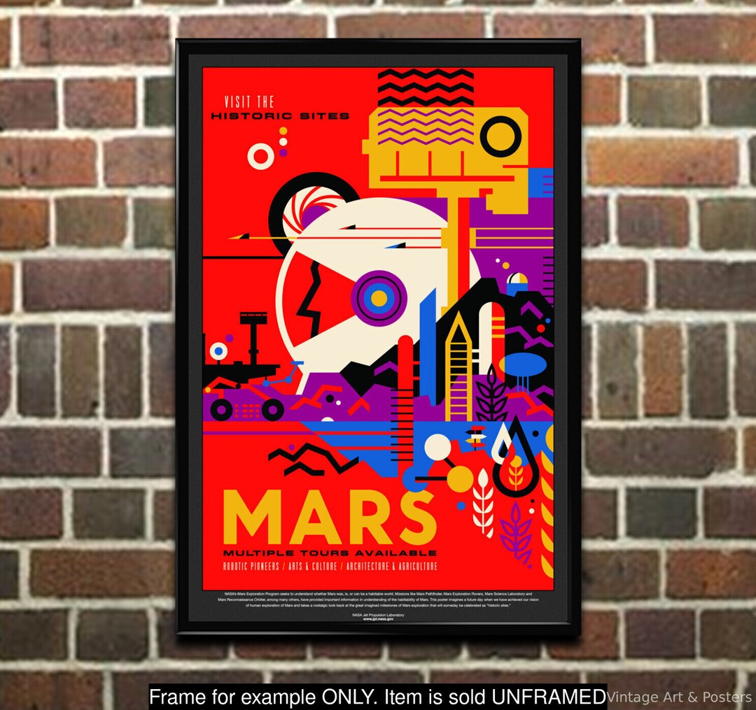 NASA JPL Space Tourism Poster, Mars Visit the Historic Sites, Space ...