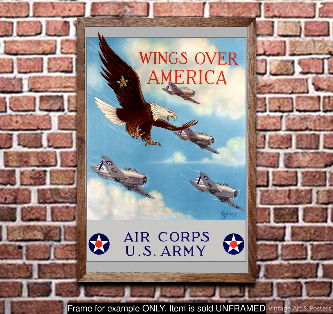 WWII Recruiting Poster: "Wings Over America", Propaganda Wall Art Print ...