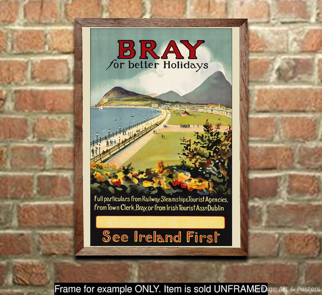 Ireland Travel Poster Bray Ireland Vintage Art Print, Wall Art for Home ...