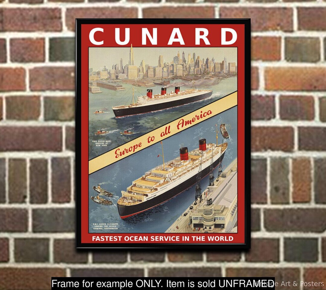 Travel Poster Cunard Lines Steamship Sea Travel Print, Wall Art for ...