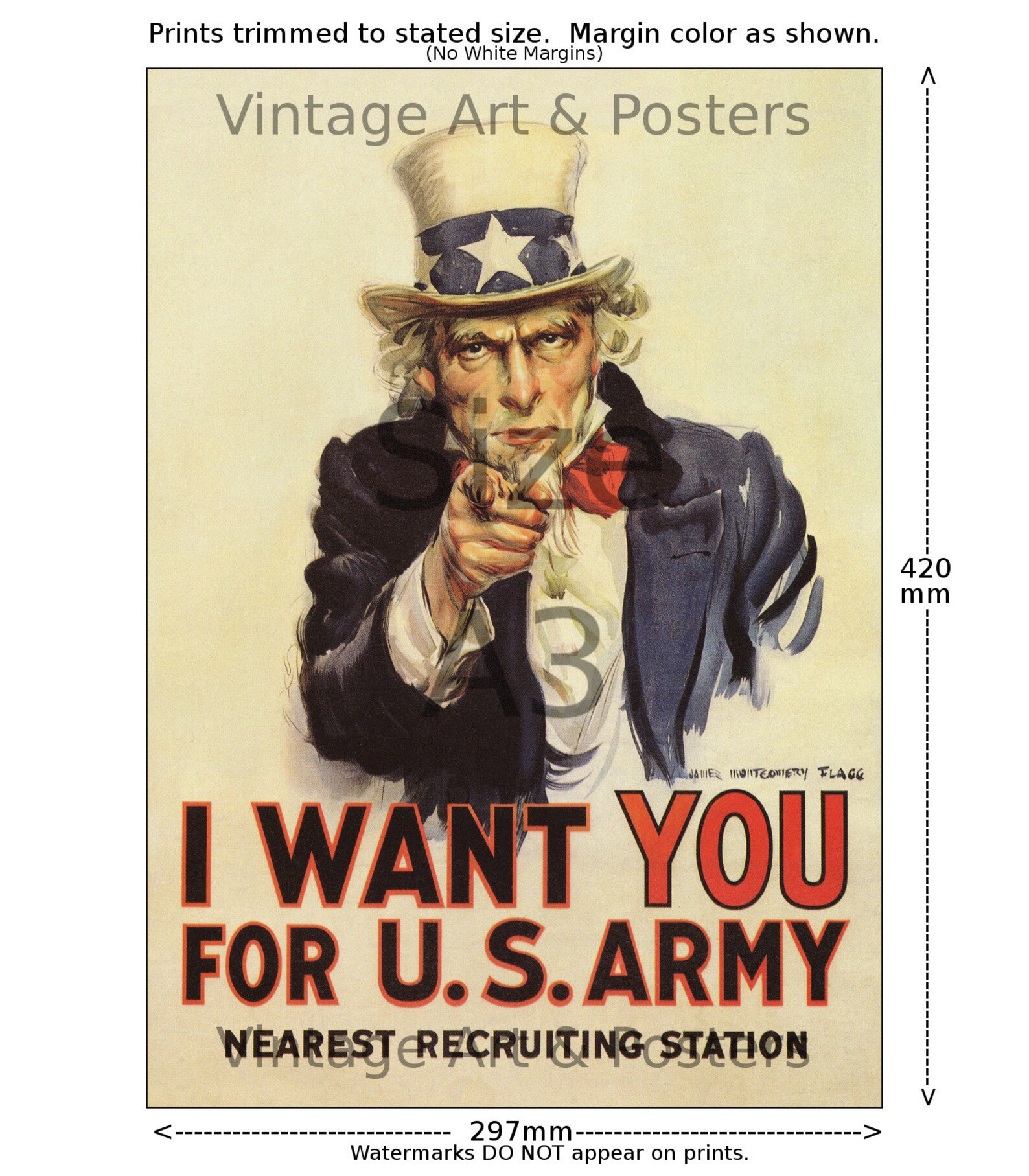 Uncle Sam I Want You Vintage WWI US Recruiting Poster - Etsy