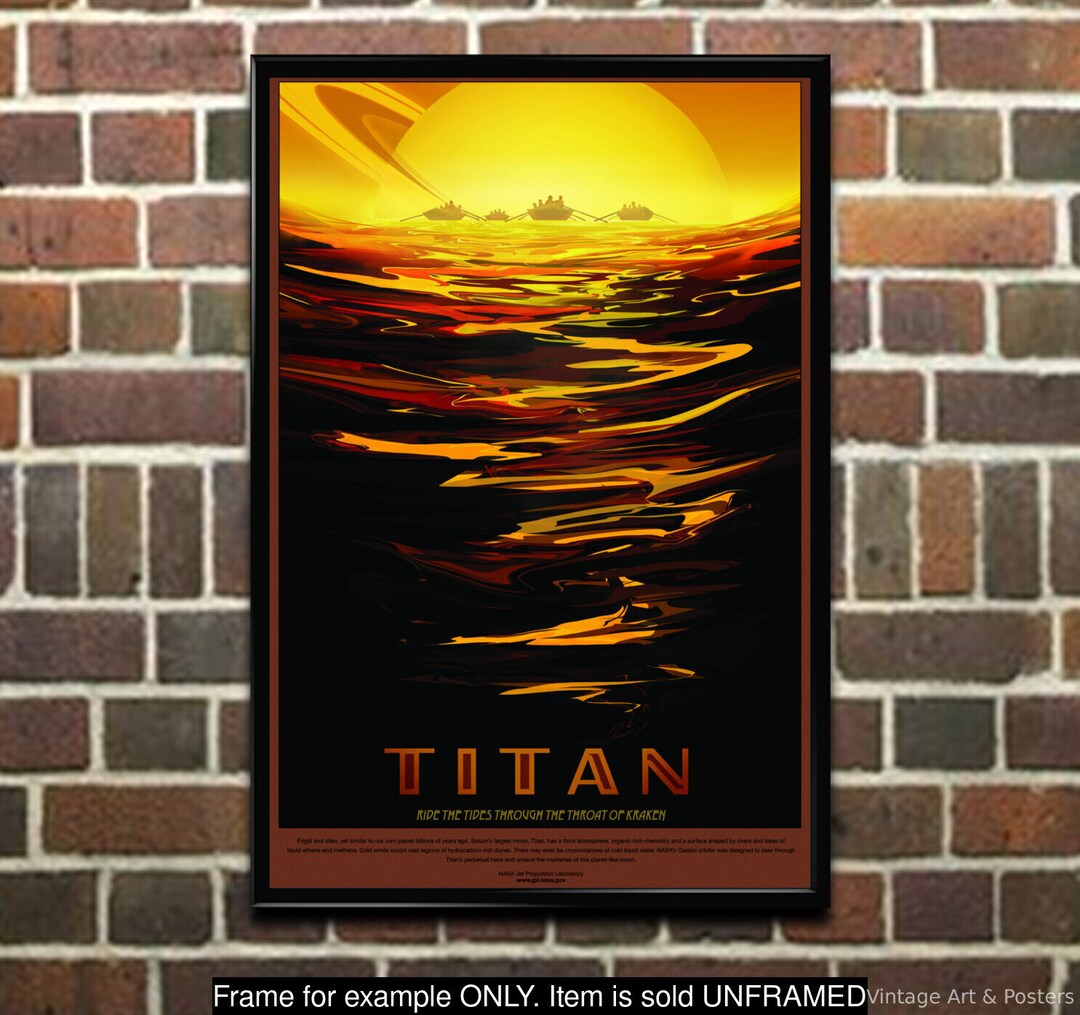 NASA JPL Space Tourism Poster Titan Ride the Tides Through the Throat ...