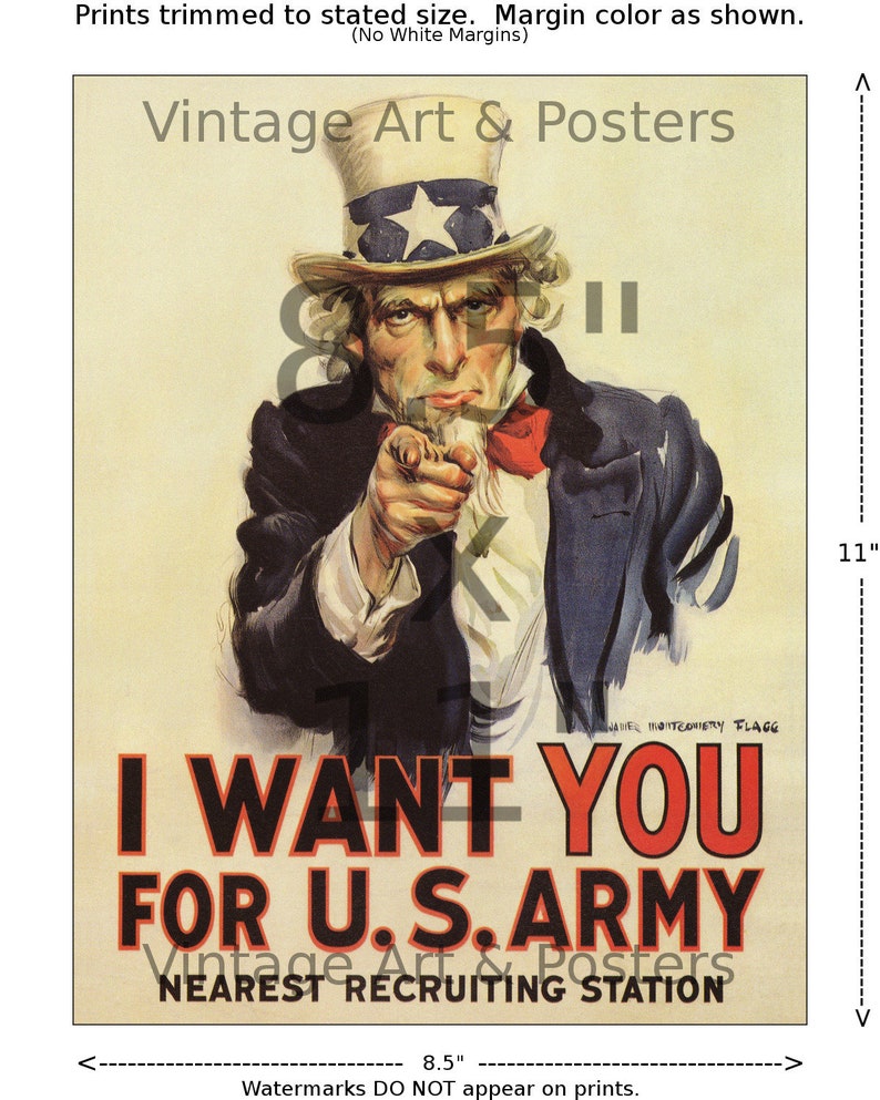 Uncle Sam I Want You Vintage WWI US Recruiting Poster - Etsy
