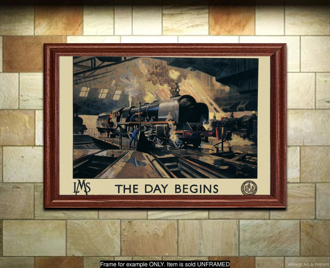 British Railroad Travel Poster Day Begins, LMS, Vintage Print, Wall Art ...