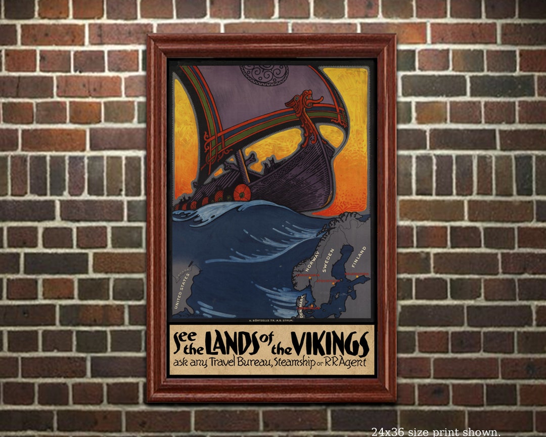 Travel Poster Land of the Vikings, Vintage Print, Wall Art for Home or ...