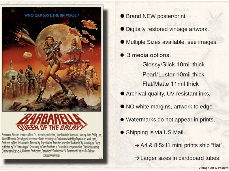 Movie Poster Barbarella Jane Fonda Film Art Print Lobby - Etsy