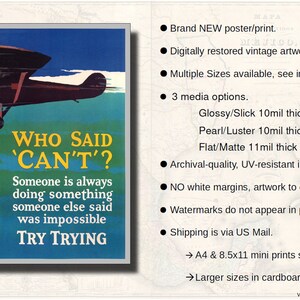 Vintage Motivational Poster Try Trying Early 20th Century - Etsy