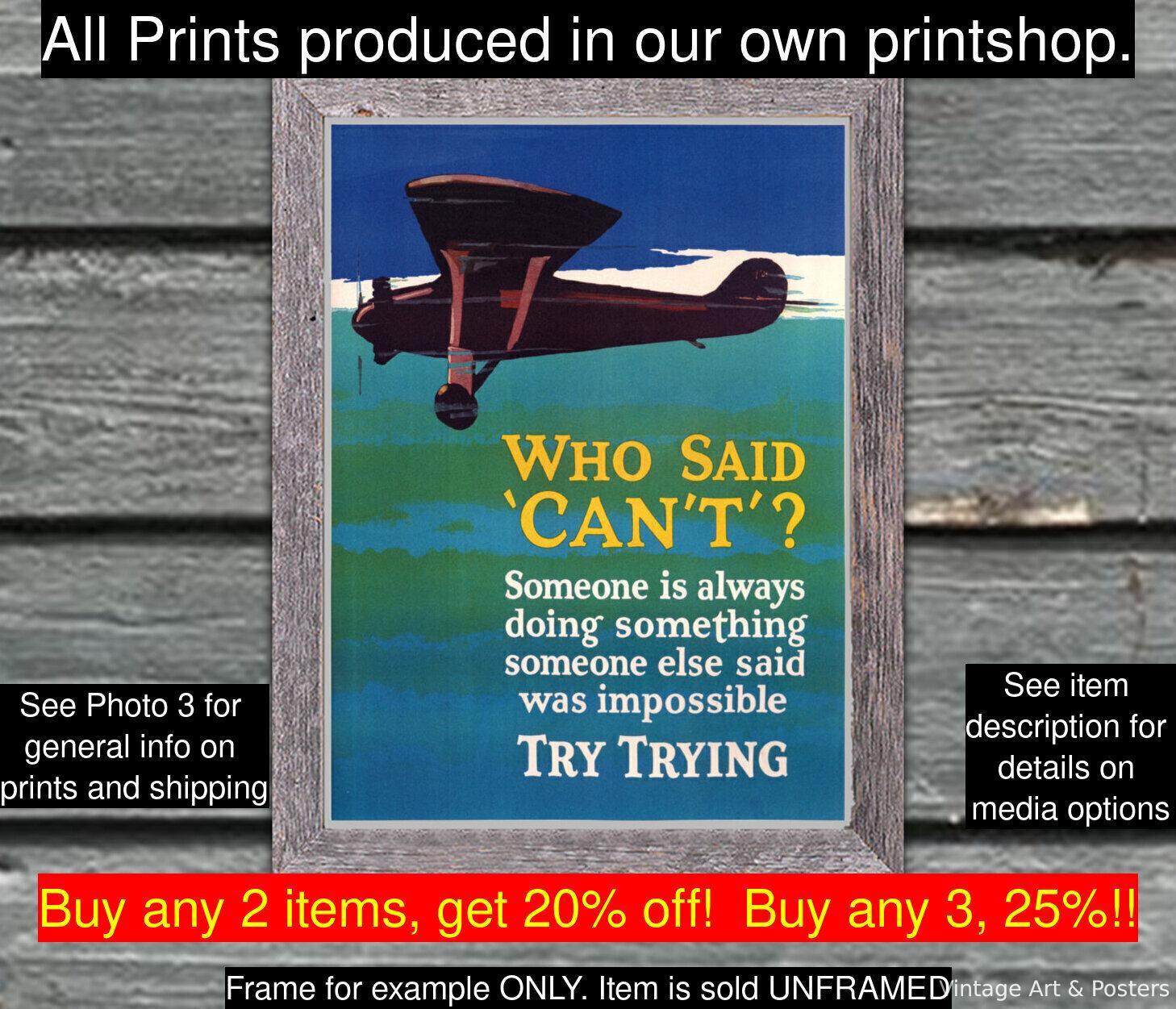 Vintage Motivational Poster: "try Trying", Inspirational Art Print - Etsy