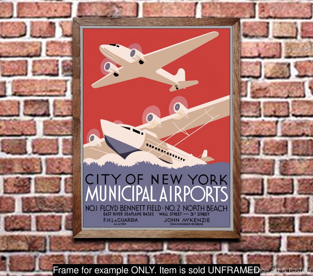 Vintage WPA Poster: NYC Municipal Airports, Aviation Art Print - Etsy UK