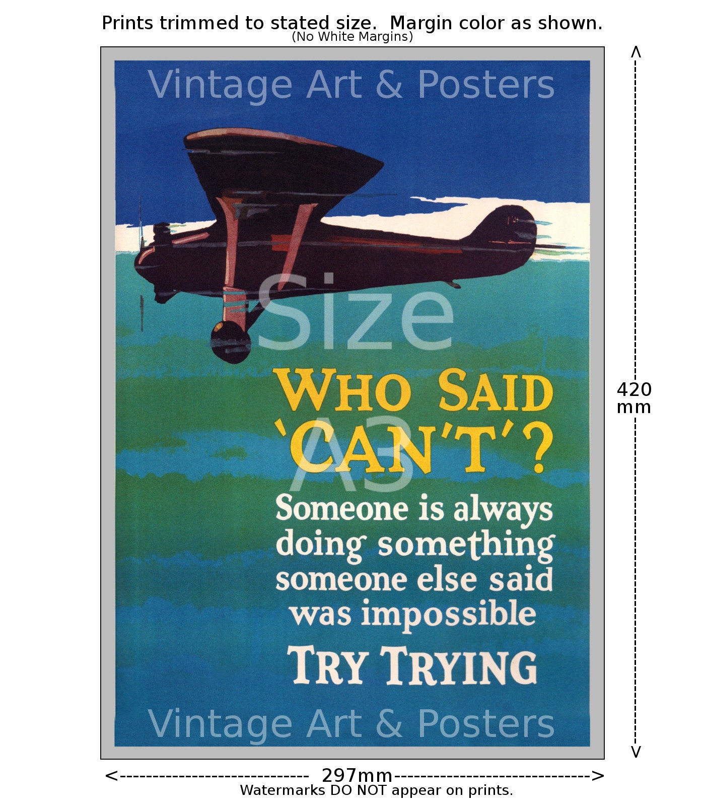 Vintage Motivational Poster: "try Trying", Inspirational Art Print - Etsy