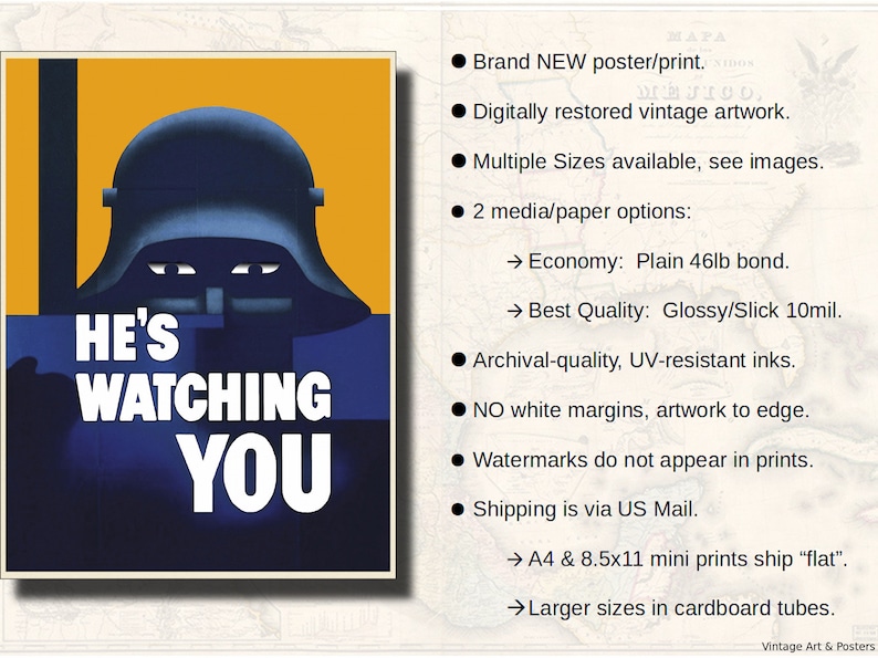 US World War II Propaganda Poster He's Watching You - Etsy