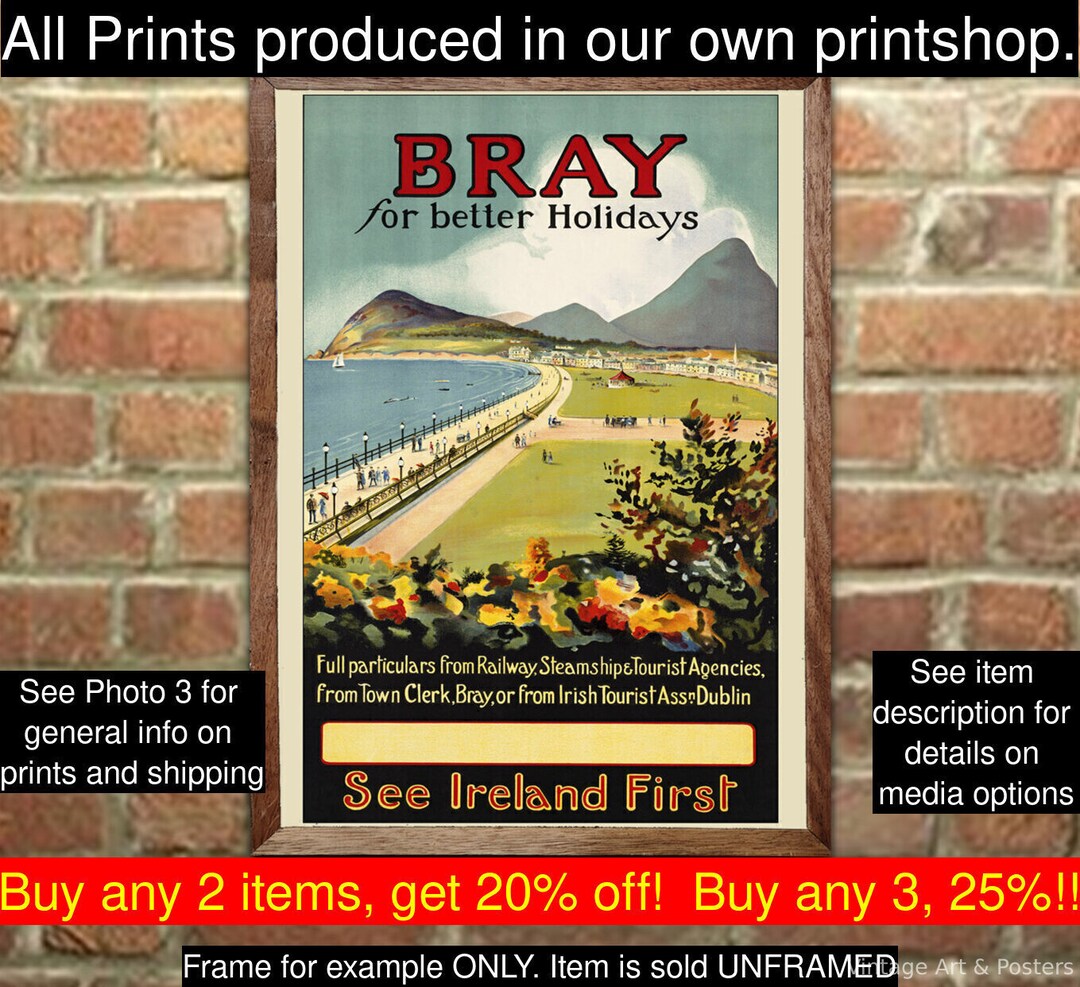 Travel Poster Bray Ireland Vintage Travel Art Print Wall Art - Etsy