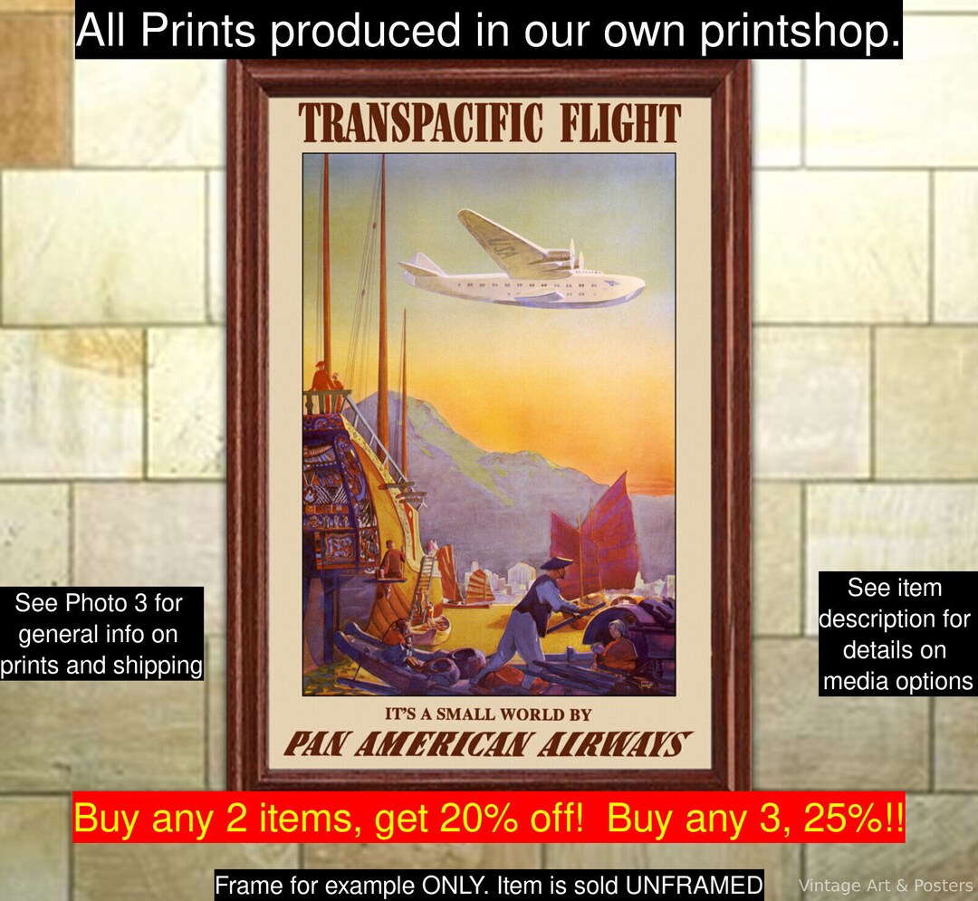 Airline Travel Poster Transpacific Flight Pan Am Vintage - Etsy