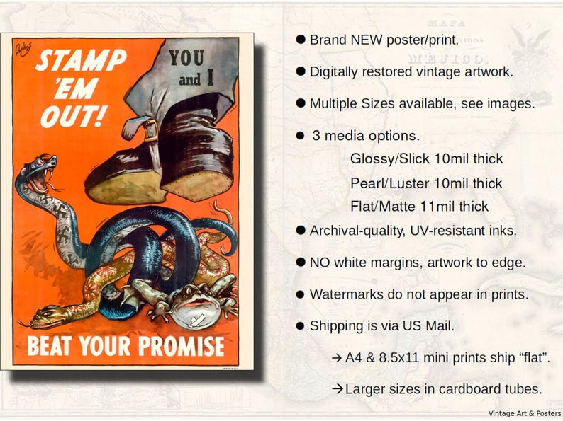 WWII Propaganda Poster: "stamp 'em Out!" Vintage Wall Art Print - Etsy