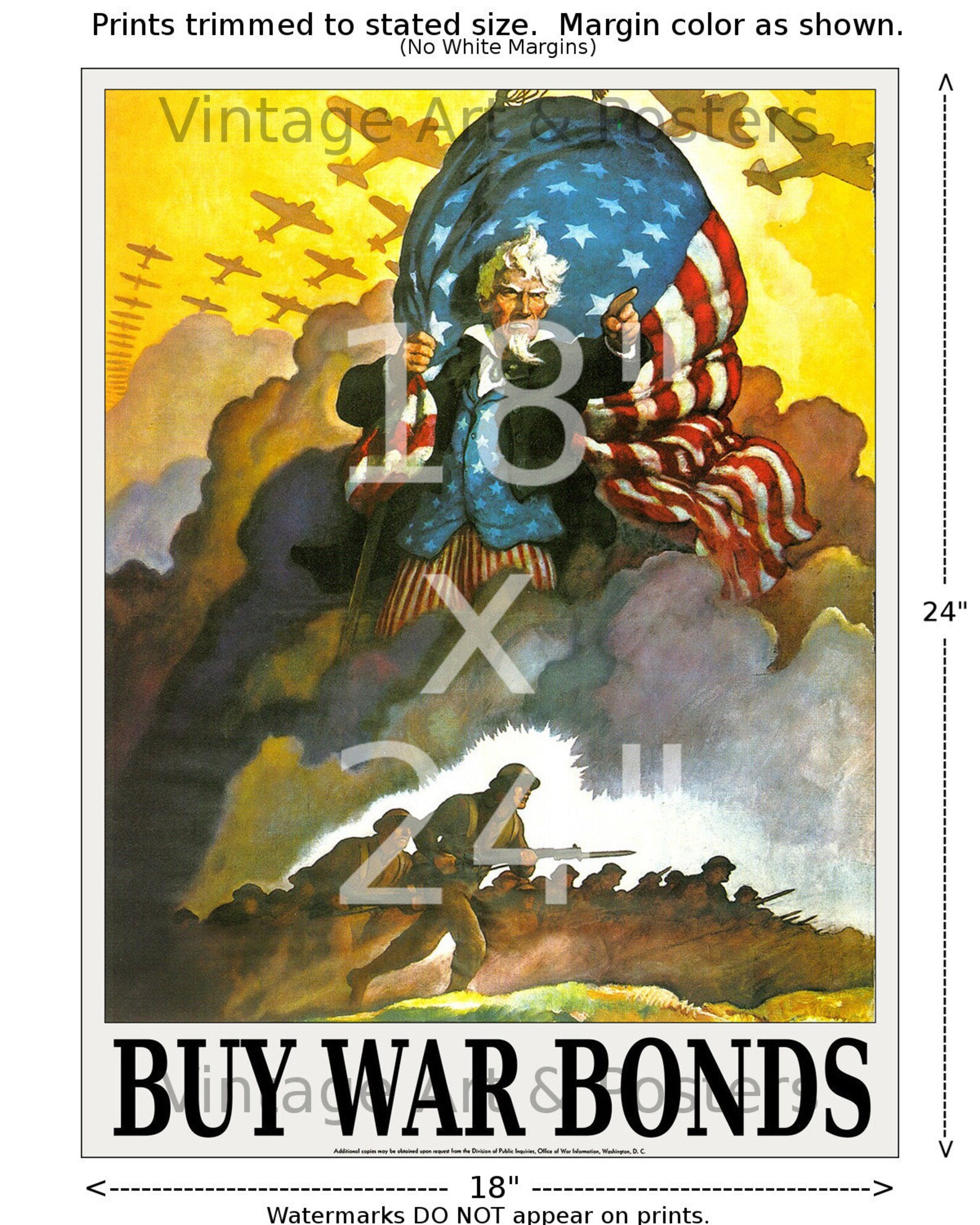 US Propaganda Poster Uncle Sam Buy War Bonds Vintage World War - Etsy