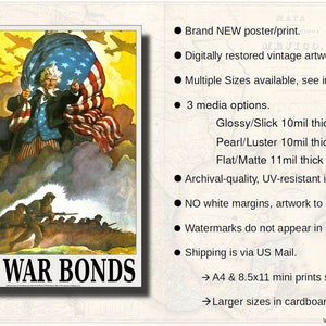US Propaganda Poster Uncle Sam Buy War Bonds Vintage World War I United ...
