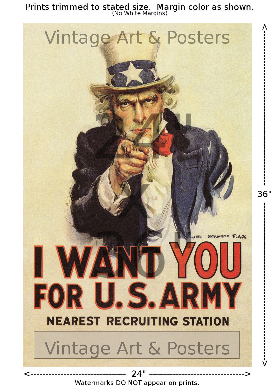 Uncle Sam I Want You Vintage WWI US Recruiting Poster | Etsy