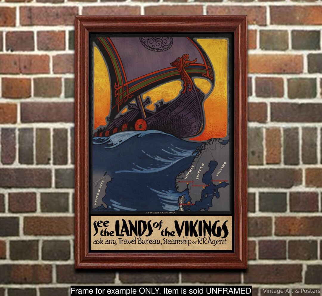 Travel Poster: "land of the Vikings", Vintage Wall Art Print - Etsy