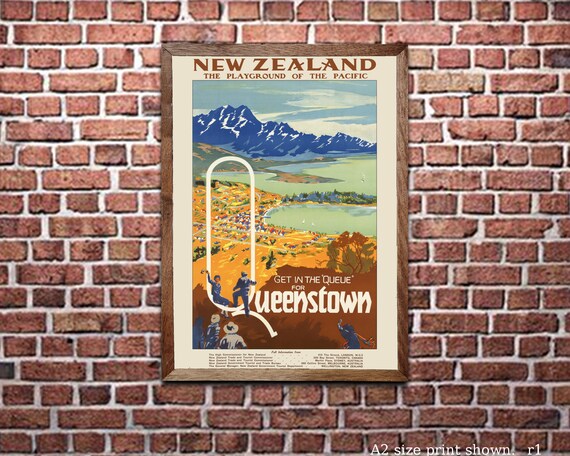 Travel Poster Queenstown New Zealand Vintage Travel Art | Etsy