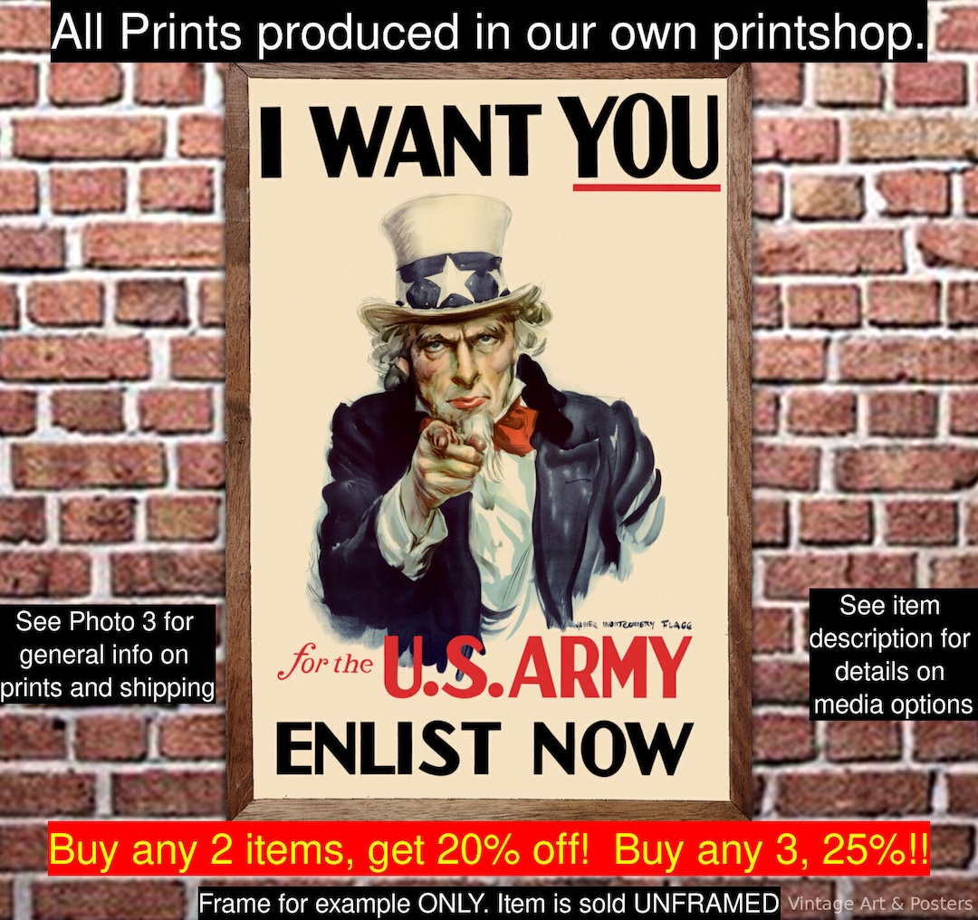 Uncle Sam I Want You Vintage WWI US Recruiting Poster - Etsy