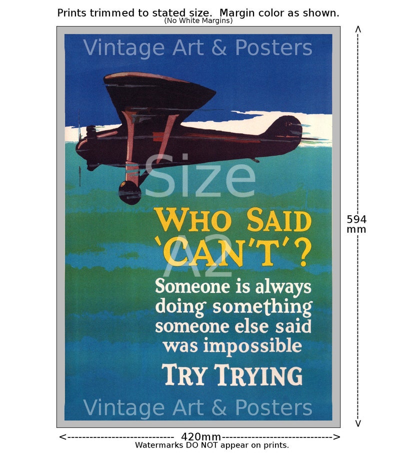 Vintage Motivational Poster Try Trying Early 20th Century - Etsy