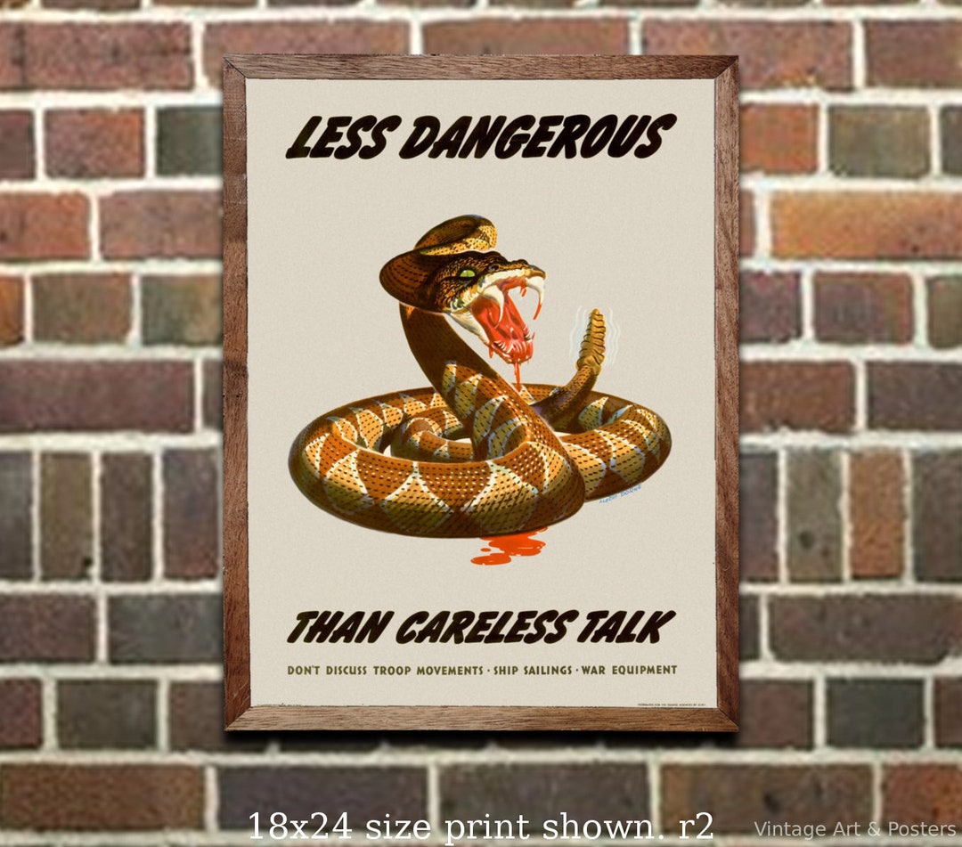 US WWII Propaganda Poster Less Dangerous Than Careless Talk - Etsy