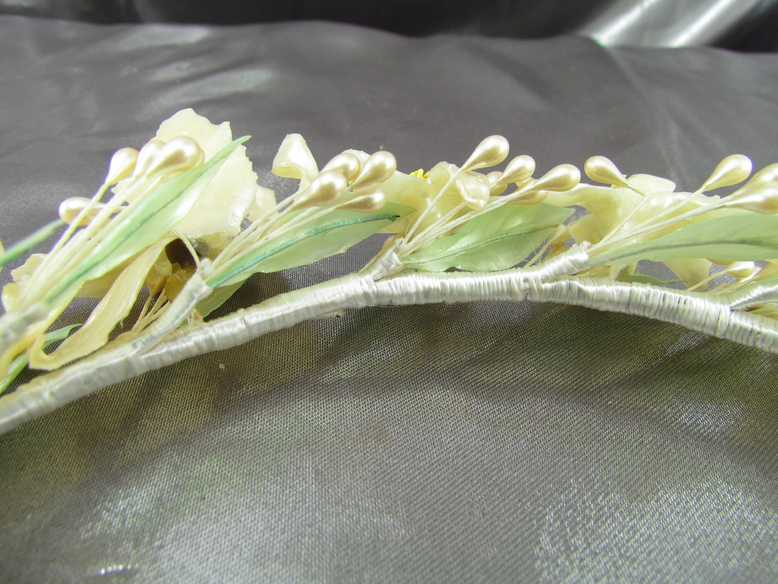 Antique FRENCH Ivory Wax Flowers, Wax Beads, Headdress Hair Tiara Crown ...
