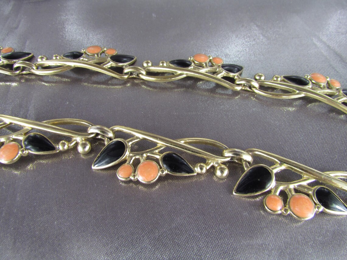 Vintage 80's Necklace, Golden Metal Enamel Necklace, Vintage Costume ...