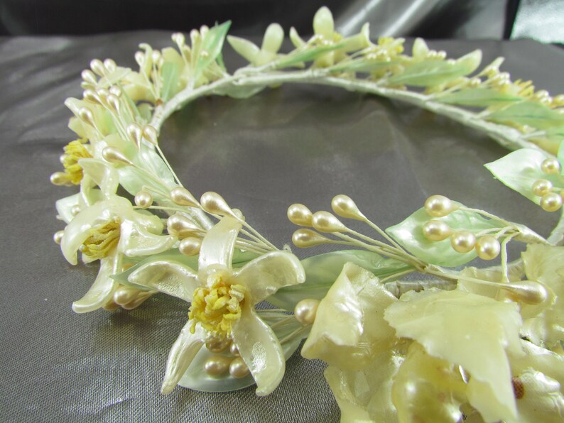 Antique FRENCH Ivory Wax Flowers, Wax Beads, Headdress Hair Tiara Crown ...