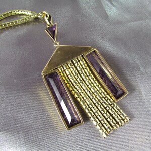 Art Deco Necklace Engraved Crystal Gold Plated French Art | Etsy