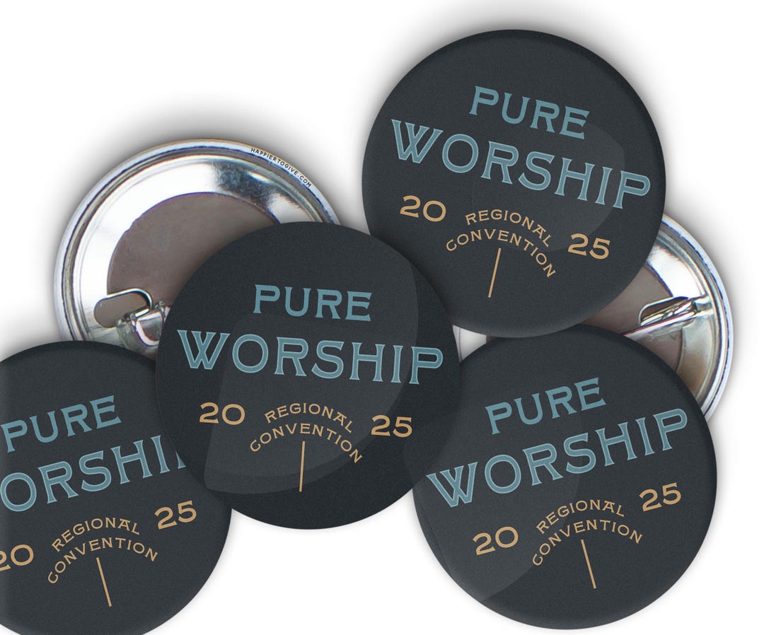 5 Pack, 2025 Pure Worship Convention Buttons, JW Gift Shop ...
