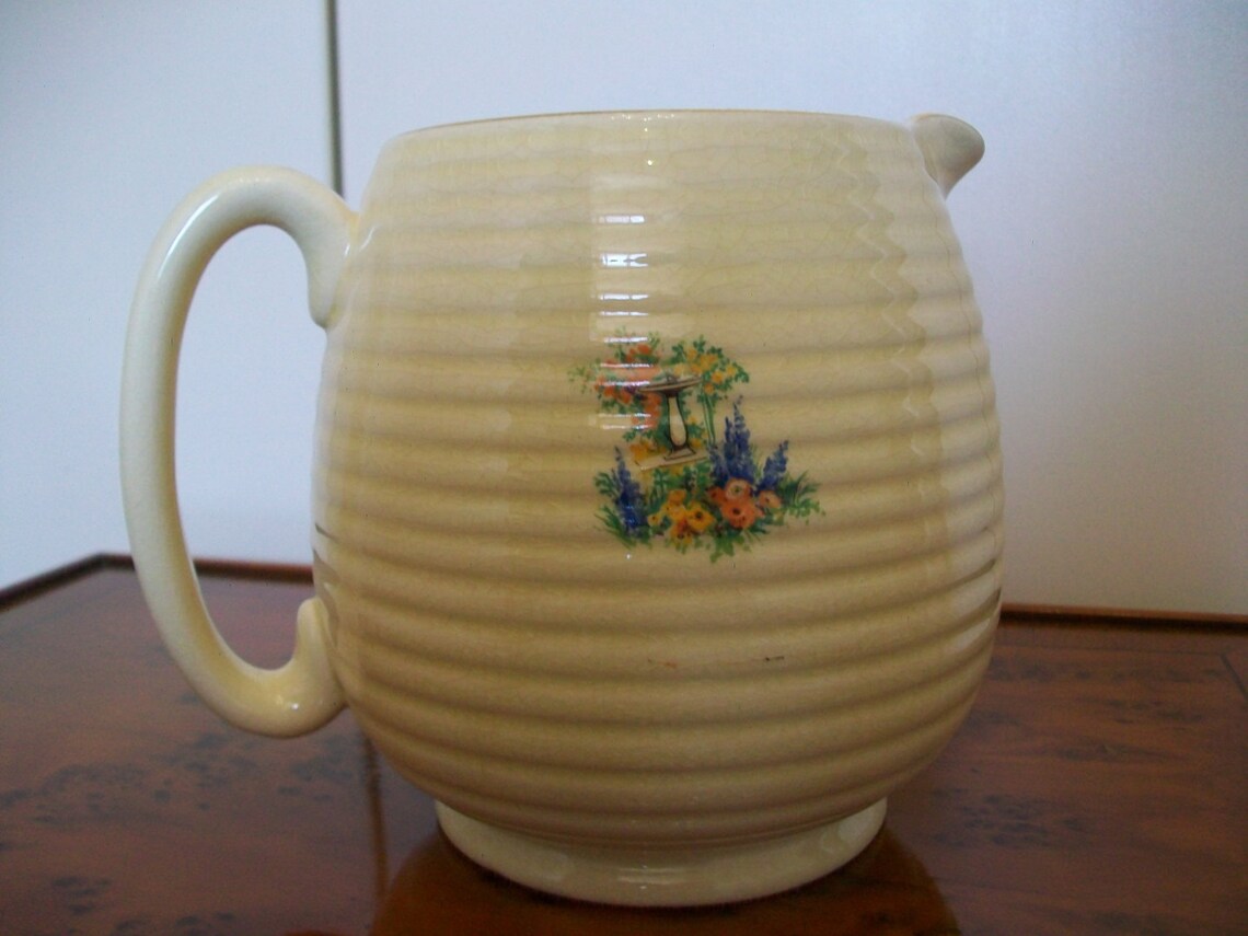 C. 1950s Beswick Jug, Ribbed Design, Creamware With Gold Gilt; Vintage ...