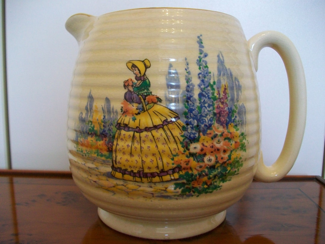 C. 1950s Beswick Jug, Ribbed Design, Creamware With Gold Gilt; Vintage ...