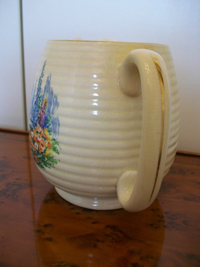 C. 1950s Beswick Jug, Ribbed Design, Creamware With Gold Gilt; Vintage ...