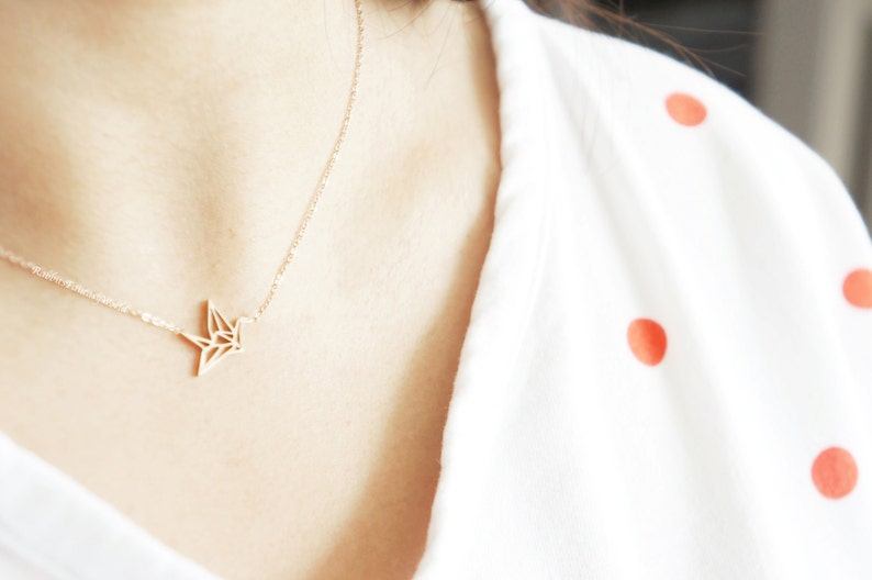 Origami Crane Necklace Get Well Soon Rose Gold Dainty and - Etsy