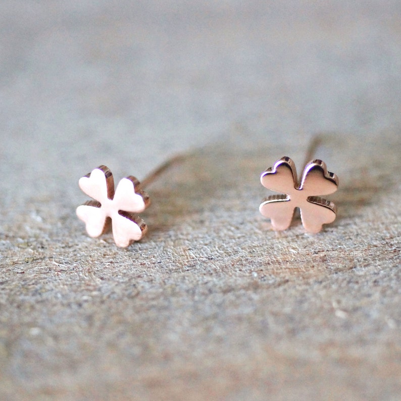 Clover Stud Earring Lucky Clover Rose Gold Studs Best | Etsy